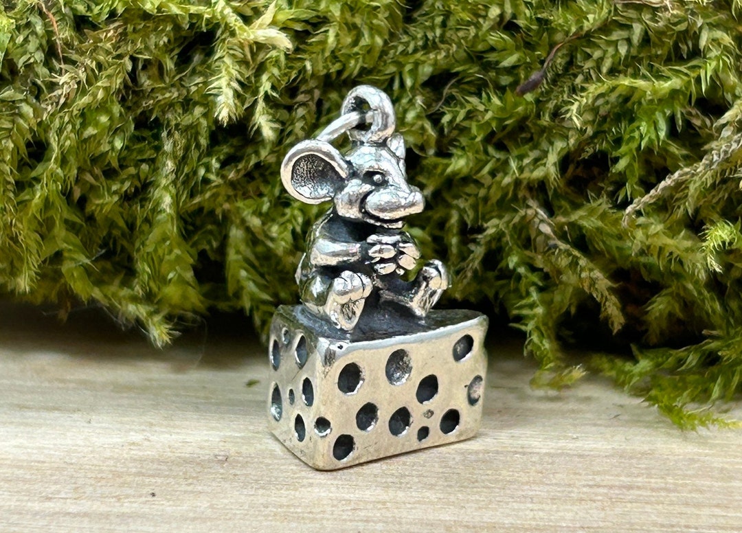 Mouse Charm, Mouse Pendant, Mouse on Cheese Charm, Cheese Charm, Mouse ...