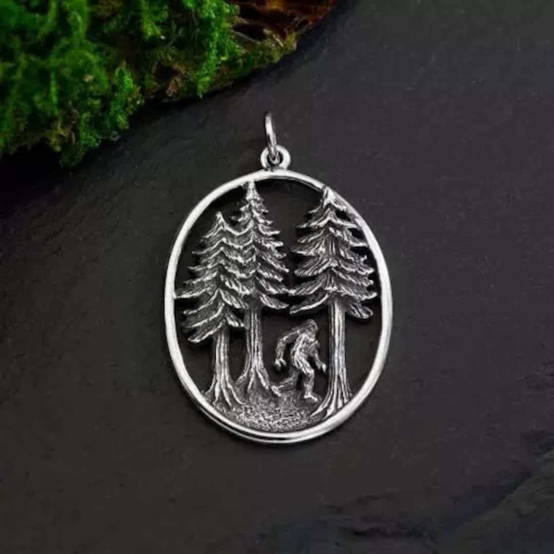 Sterling Silver Bigfoot in the Forest Pendant, Bigfoot Charm, Sasquatch ...