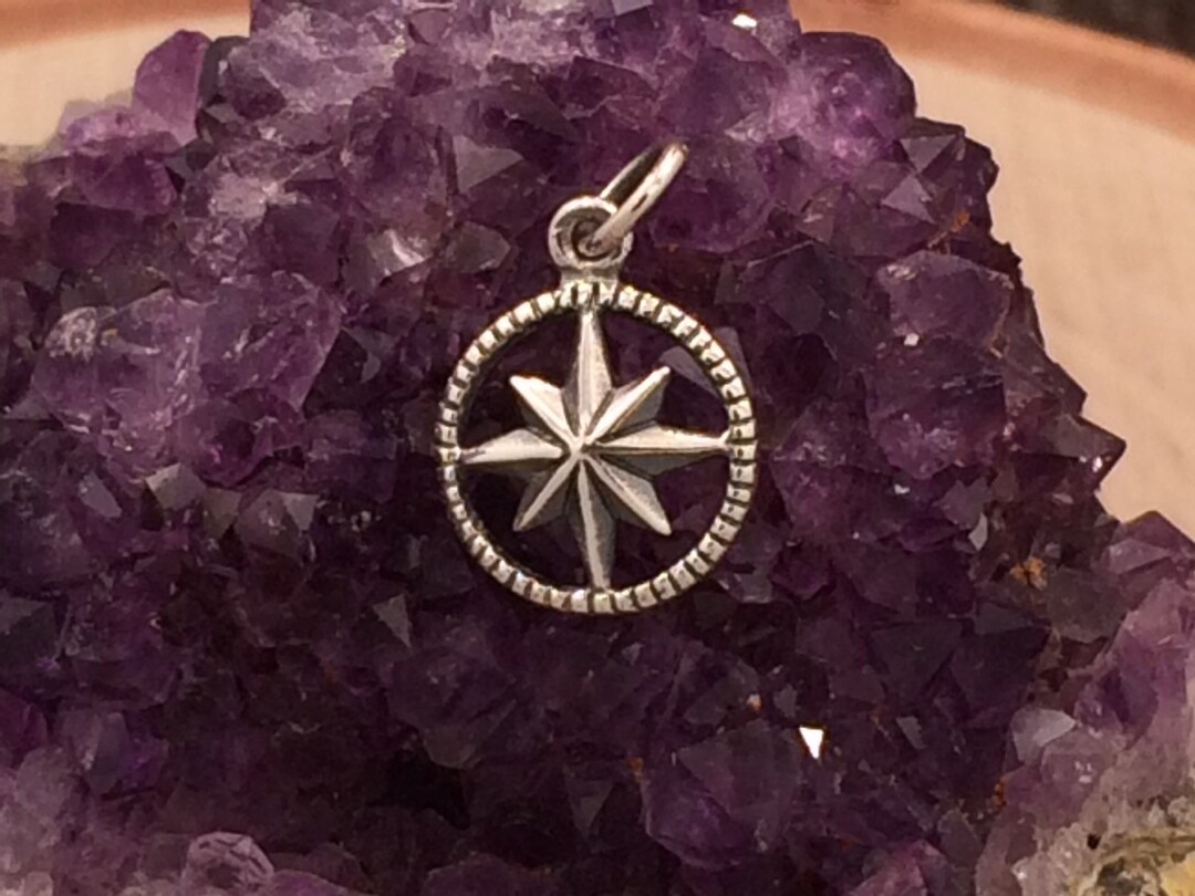 Compass Star Charm, Starburst Compass Pendant, Sterling Silver Compass ...