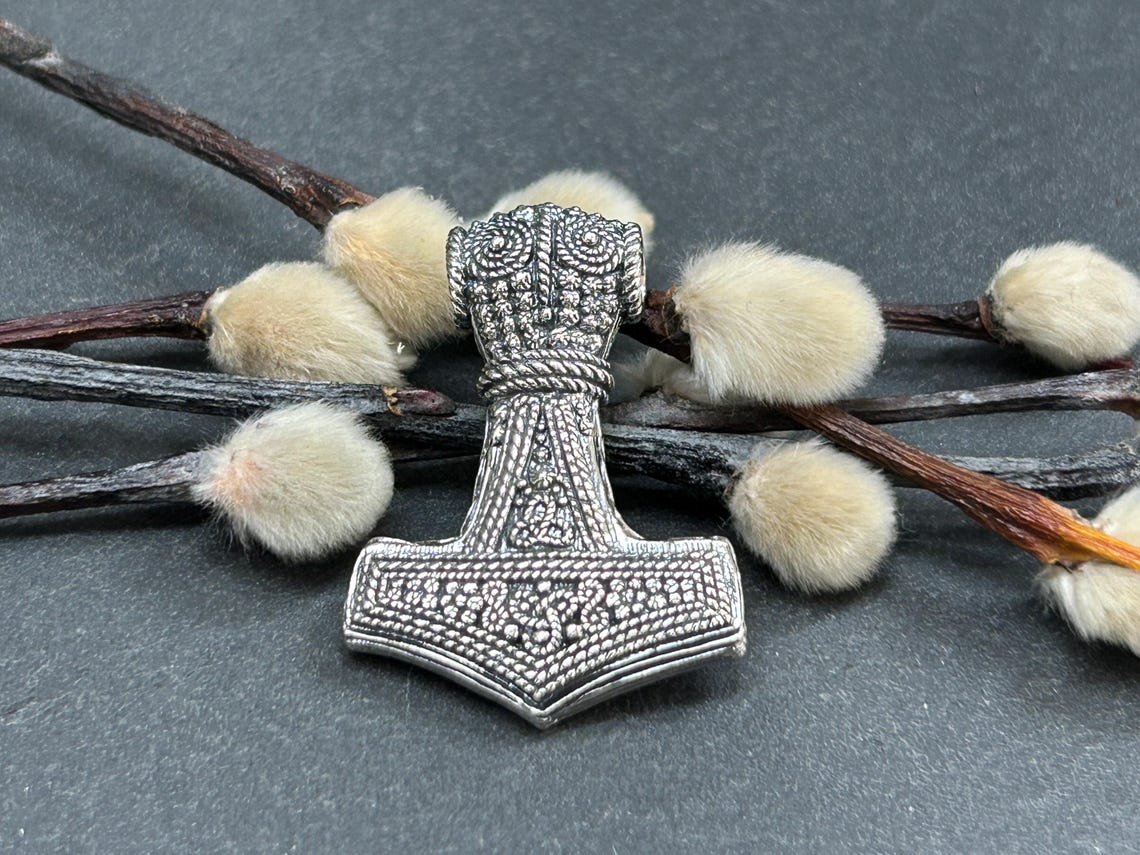 Sterling Silver Thor’s Hammer Pendant, Viking Charm, Viking Head Charm ...