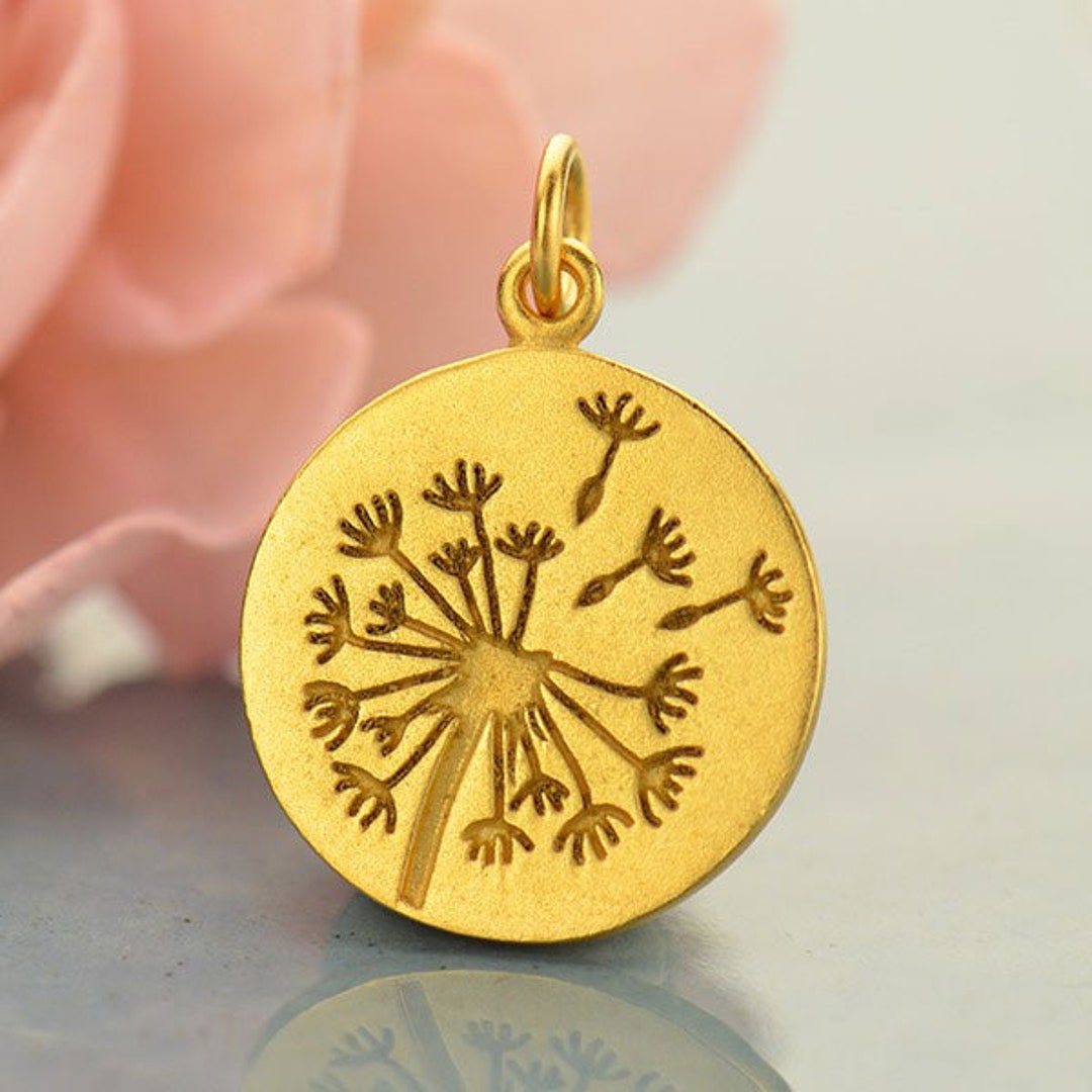 Dandelion Charm, Dandelion Disc Charm, Flower Charm, Gold Plated ...