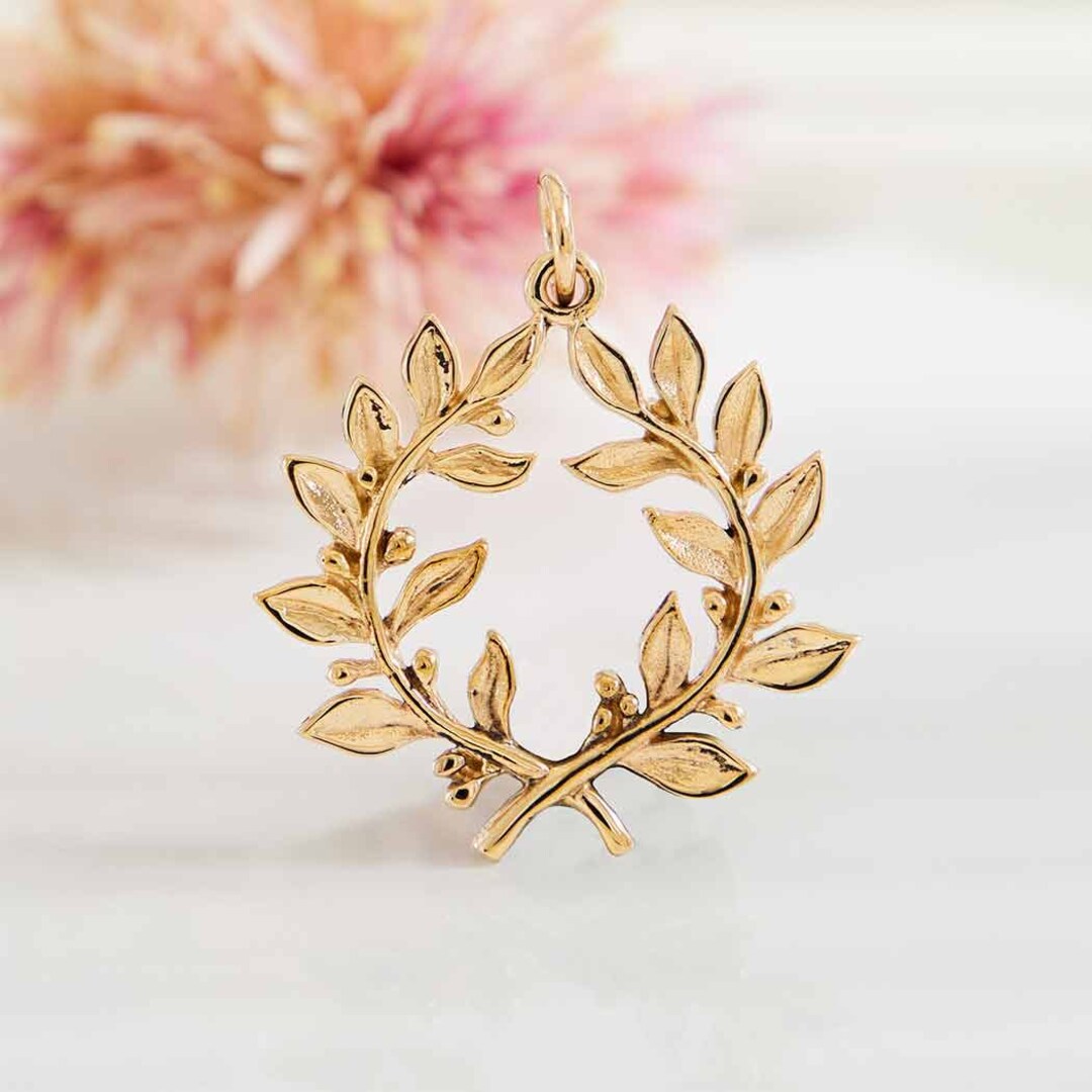Natural Bronze Laurel Wreath Pendant, Laurel Wreath Charm, Flower Charm ...