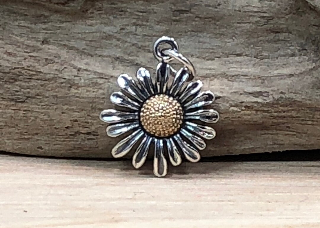Sterling Silver Daisy Charm With Bronze Center, Sterling Silver Flower ...