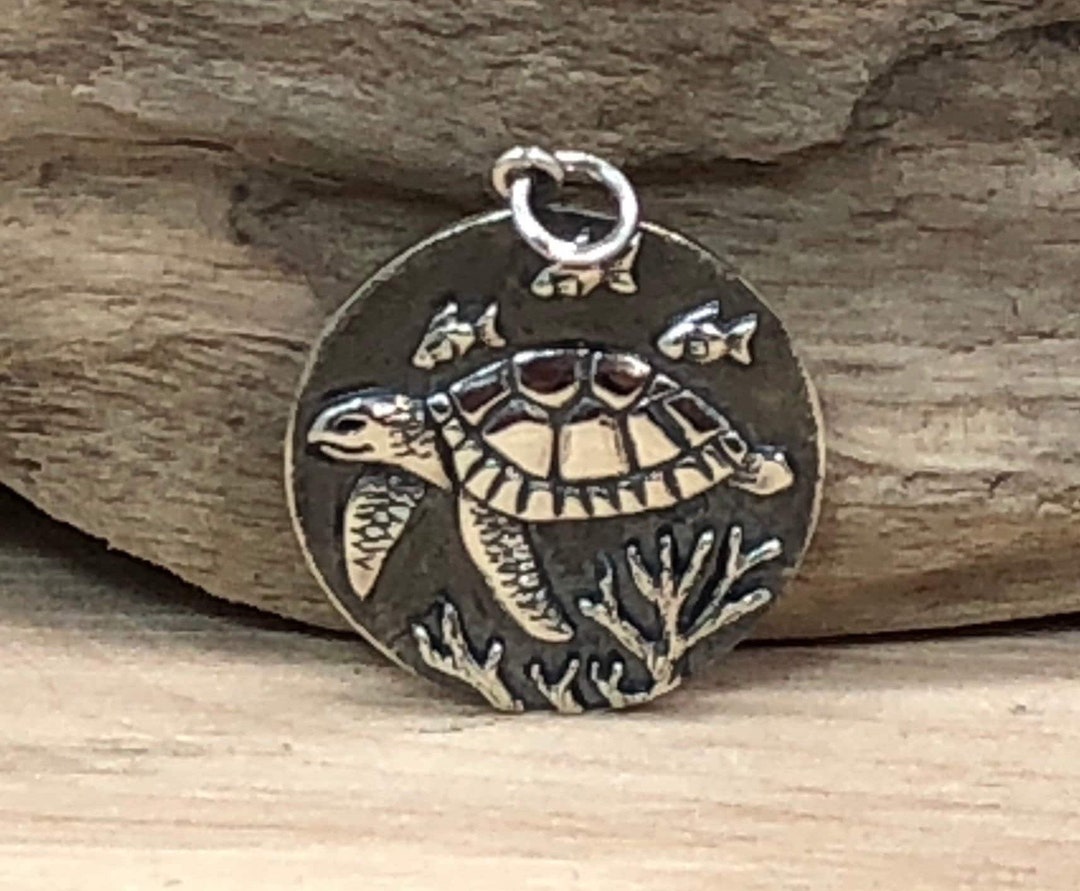 Sterling Silver Sea Turtle Coin Charm, Sterling Silver Turtle Charm ...