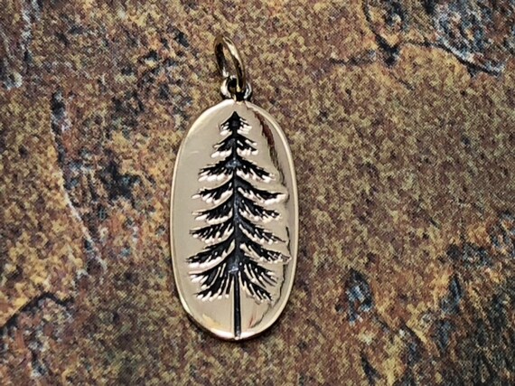 Pine Tree Charm Oval Etched Pine Tree Charm Natural Bronze | Etsy