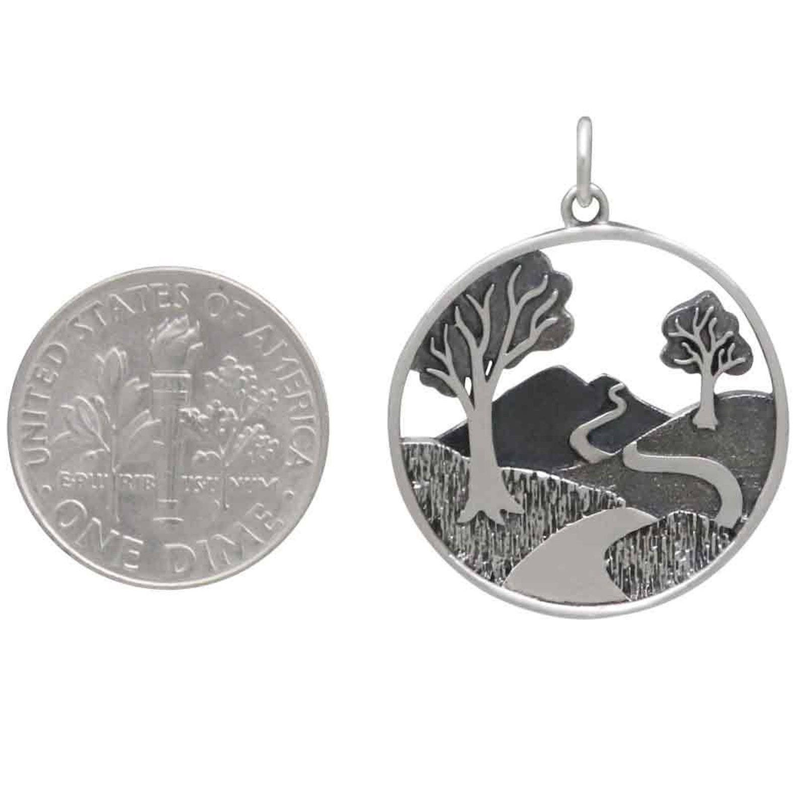 Sterling Silver Winding Path Pendant, Sterling Silver Forest Charm ...