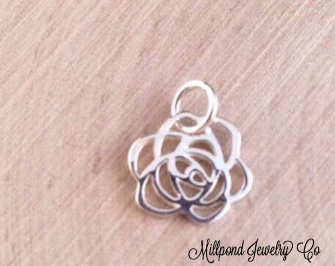 Rose Charm Rose Outline Charm Flower Charm Sterling Silver | Etsy