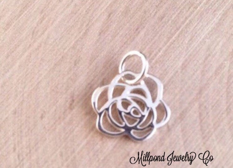 Rose Charm Rose Outline Charm Flower Charm Sterling Silver - Etsy