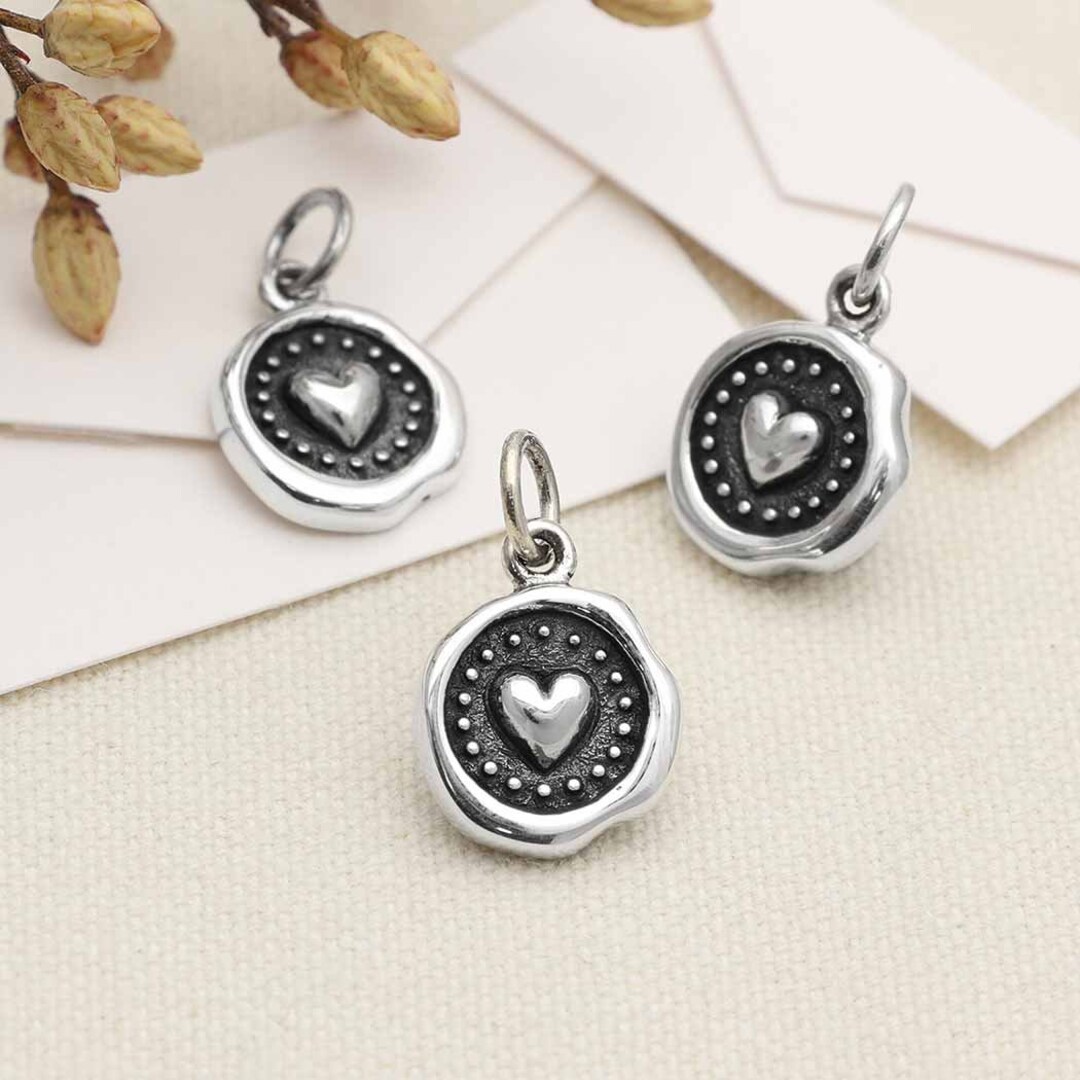 Sterling Silver Wax Seal Heart Charm, Small Heart Charm, Heart Pendant ...