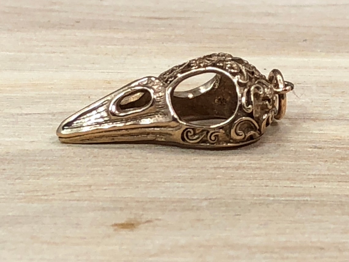 Bronze Raven Skull Charm With Scroll Carving Raven Charm | Etsy