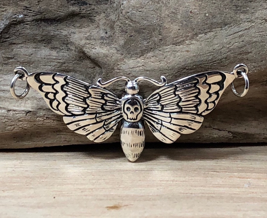 Moth Charm, Deaths Head Moth Charm, Skull Charm, Sterling Silver, Goth ...