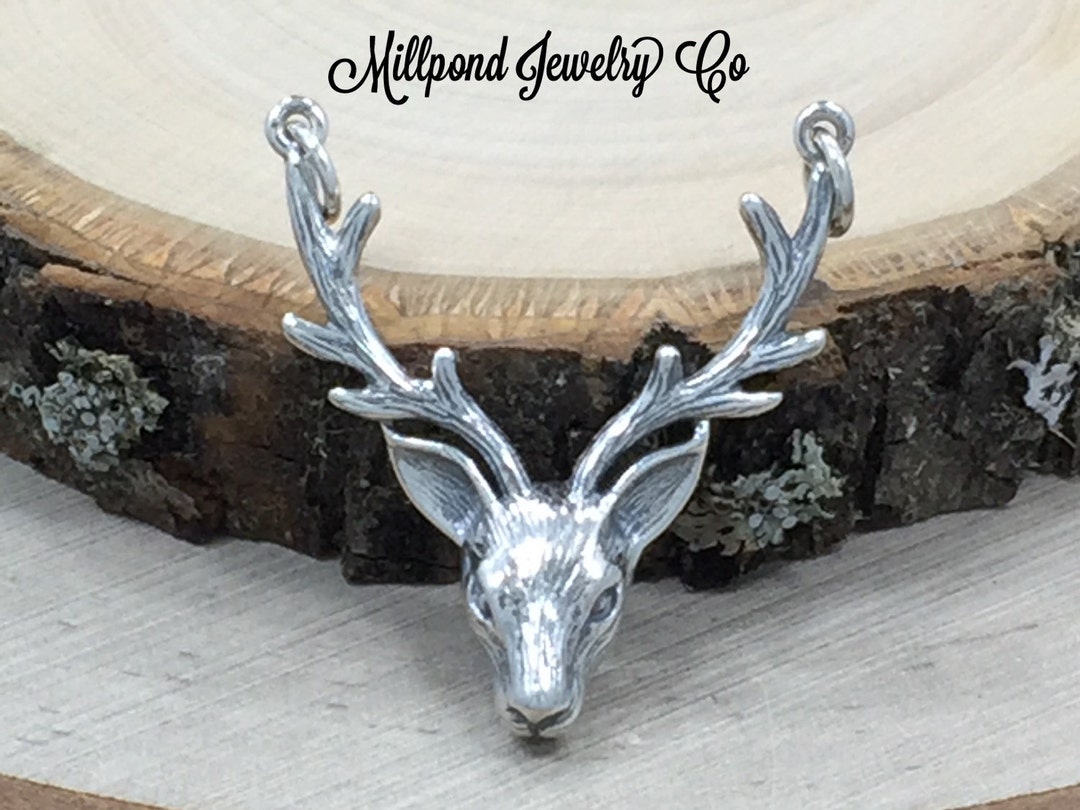 Sterling Silver Charm, Stag Head Link, Stag Head Connector, Deer Charm ...