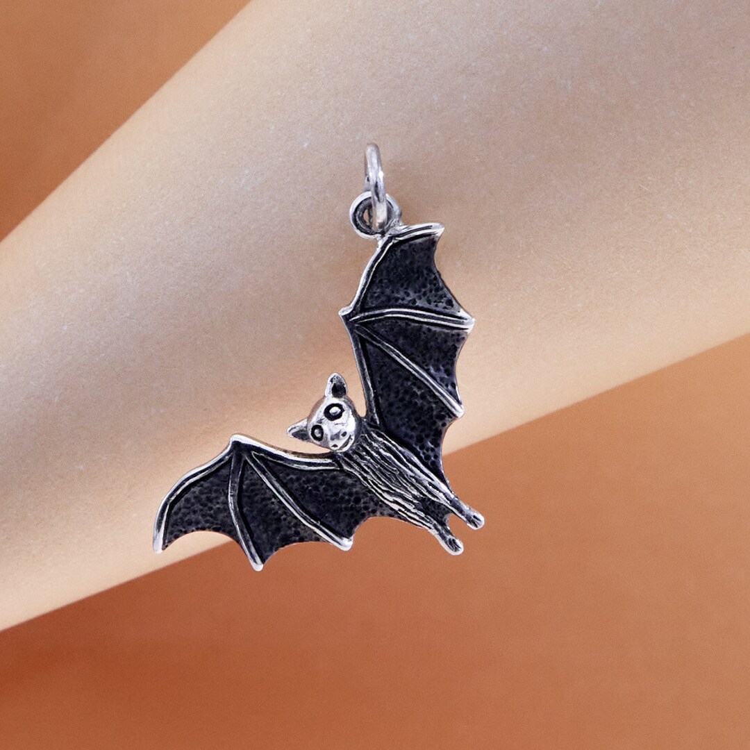 Sterling Silver Realistic Sideways Flying Bat Charm , Flying Bat Charm ...
