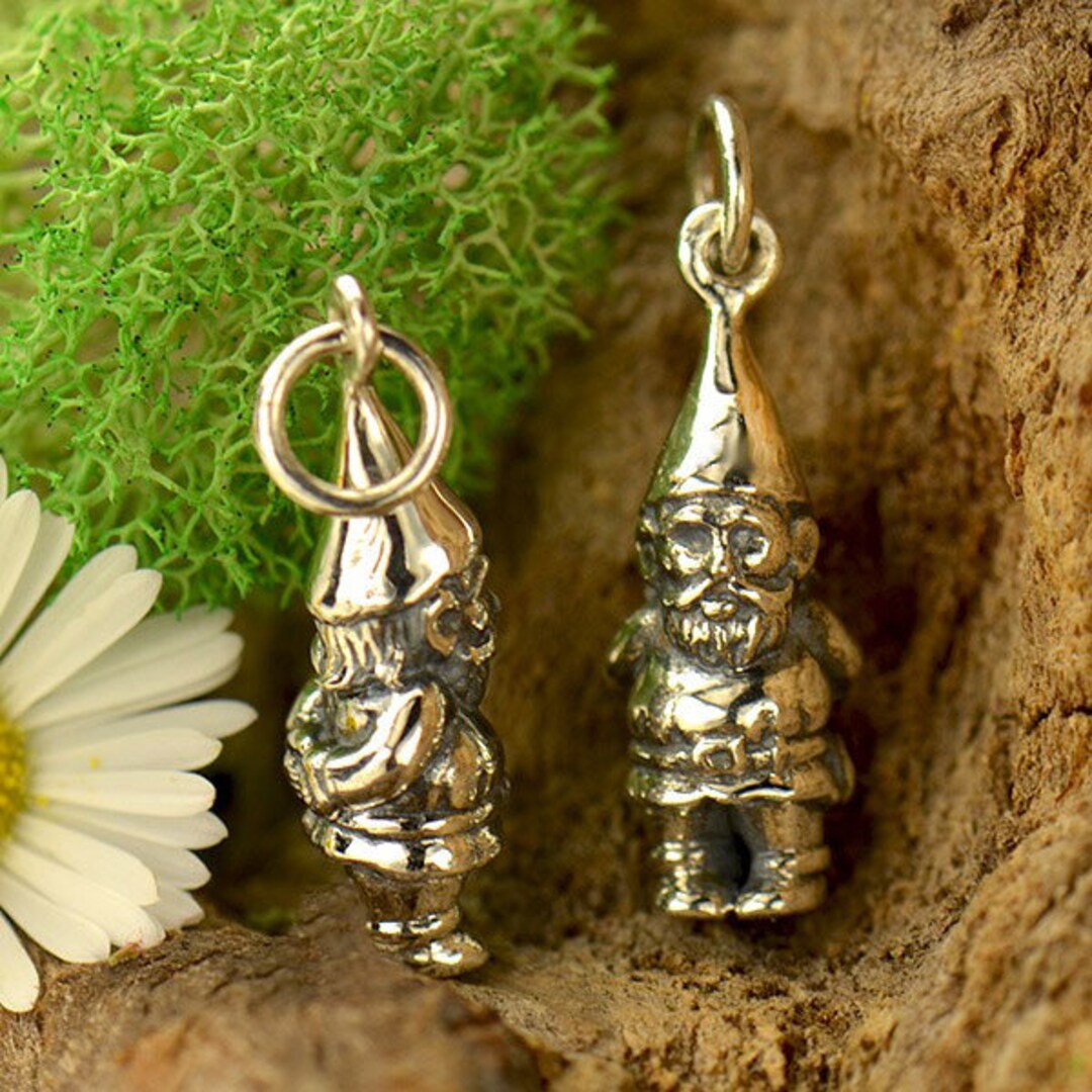 Garden Gnome Charm, Gnome Charm, Garden Charm, Sterling Silver Charm ...