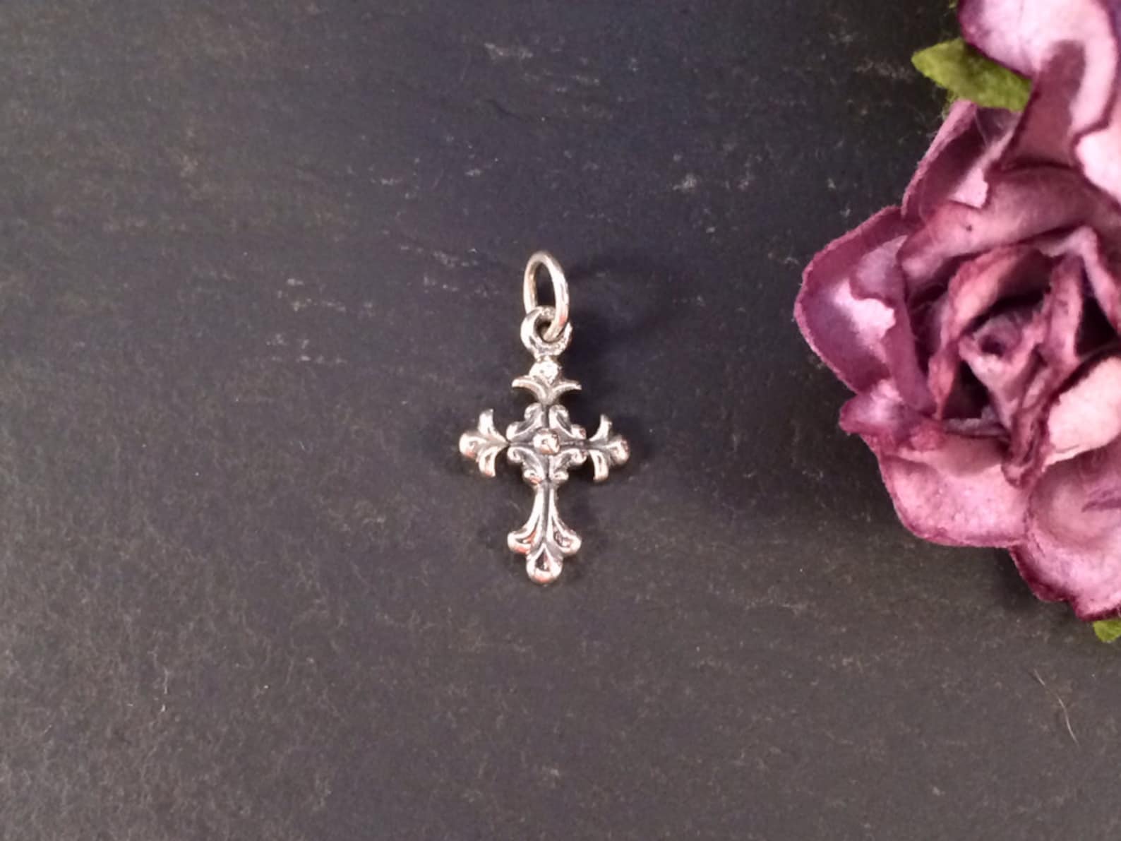 Cross Charm, Sterling Silver Cross Charm, Fancy Cross Charm, Religious ...