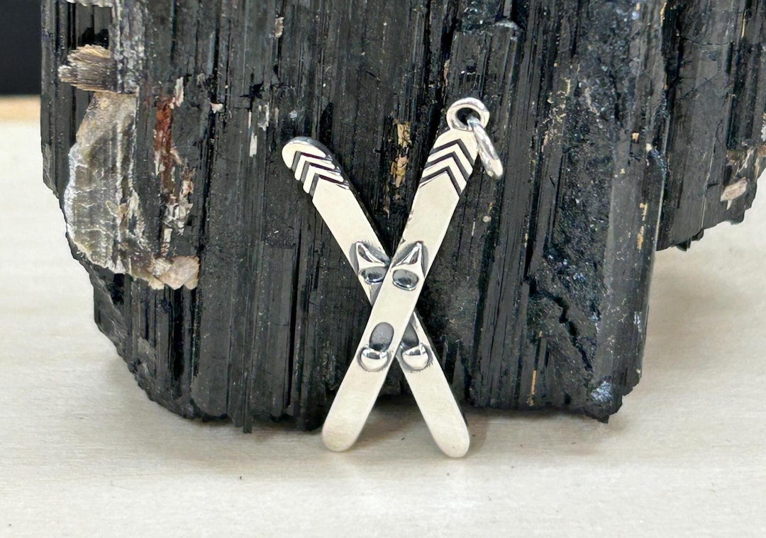 Sterling Silver Skis Pendant, Skier Charm, Sterling Silver Skier Charm ...