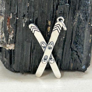 Sterling Silver Skis Pendant, Skier Charm, Sterling Silver Skier Charm ...