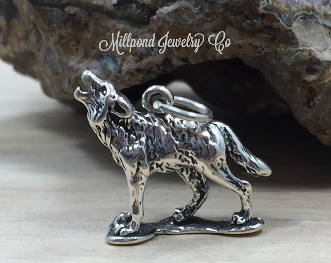 Wolf Charm, Wolf Howling Charm, Wolf Pendant, Sterling Silver Charm ...