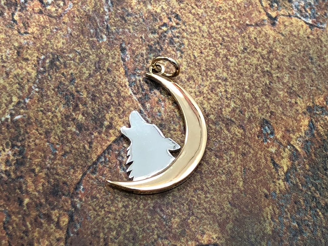Sterling Silver Howling Wolf Charm With Bronze Moon, Wolf Charm, Wolf ...