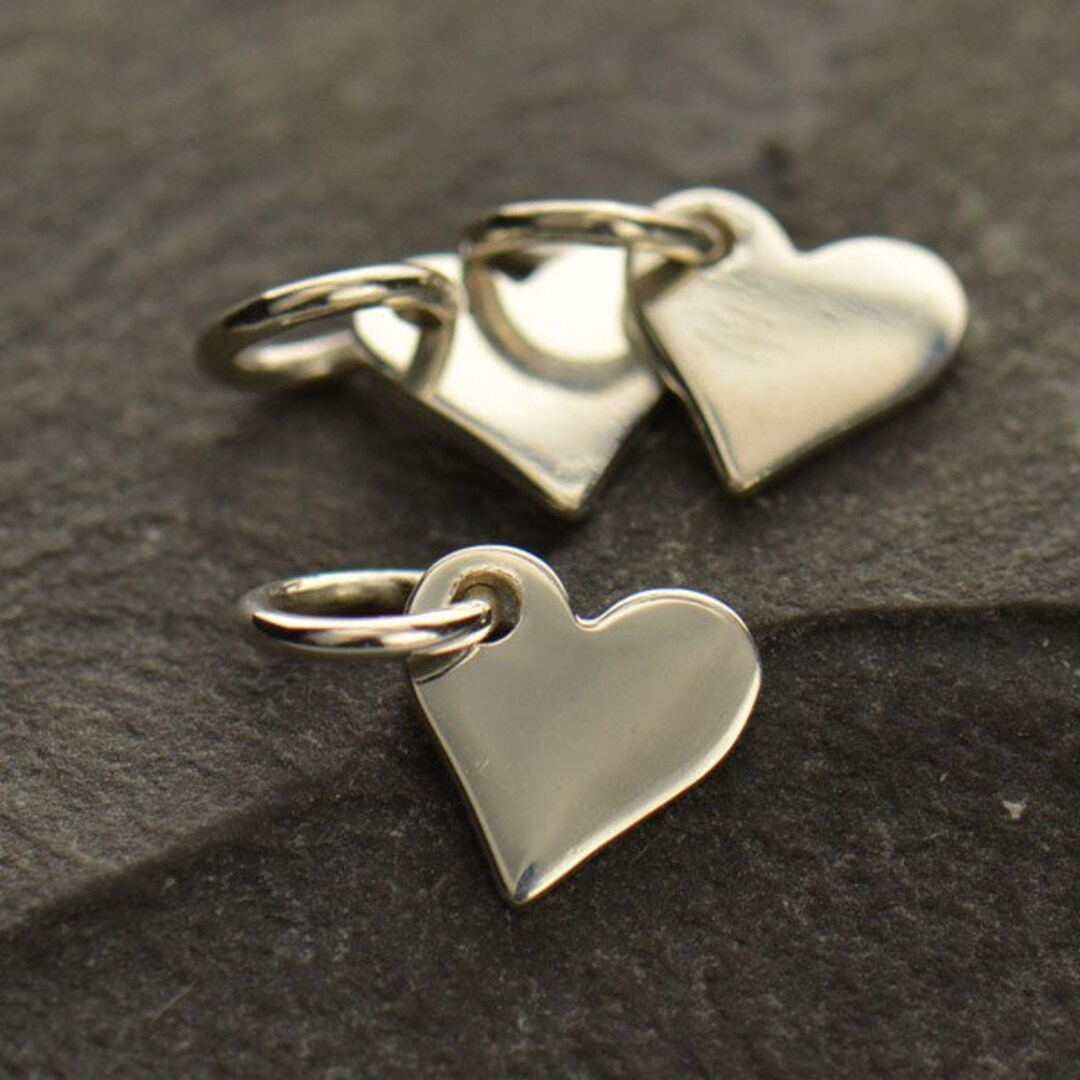 Small Heart Charm, Heart Pendant, Tiny Heart Charm, Flat Heart Charm ...