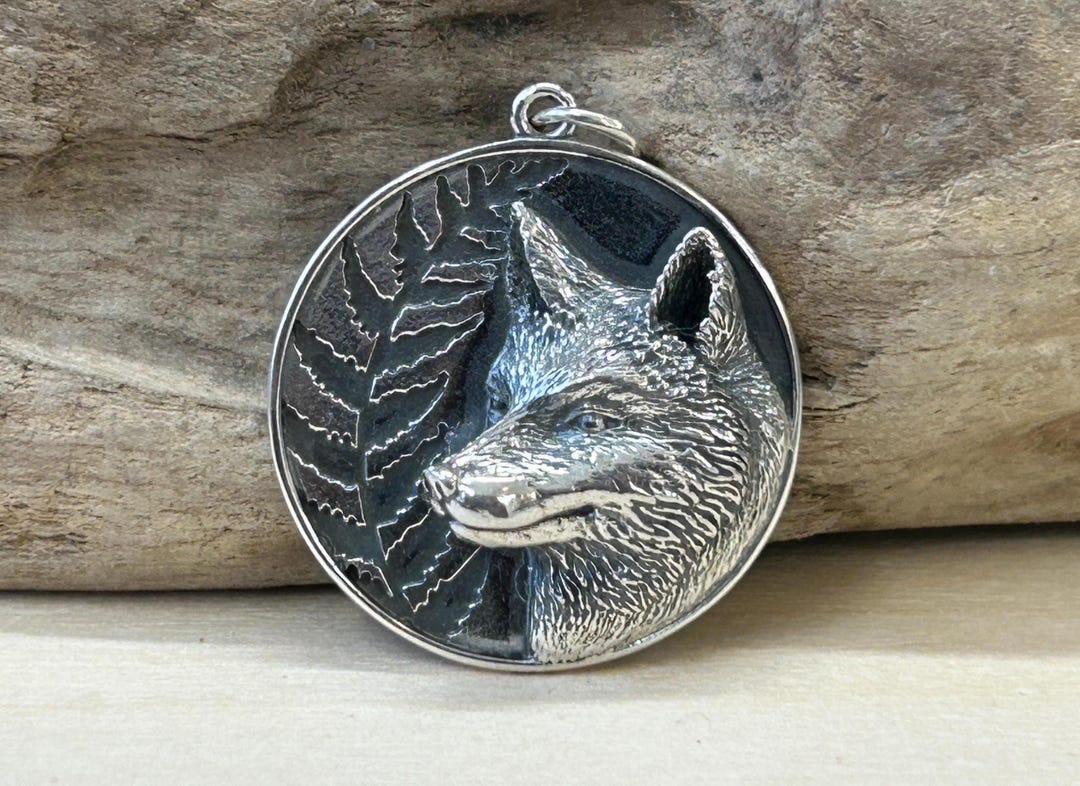 Sterling Silver Fox and Fern Pendant, Sterling Silver Fox Charm, Fox ...