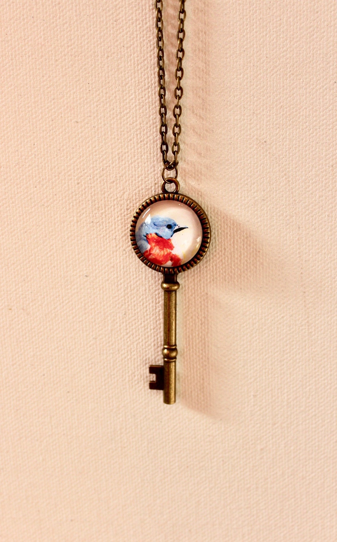 Bluebird Key to Happiness Necklace Antique Brass Finish Pendant ...