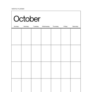 BLANK OCTOBER CALENDAR Printable Monthly Planner | Diary Insert ...