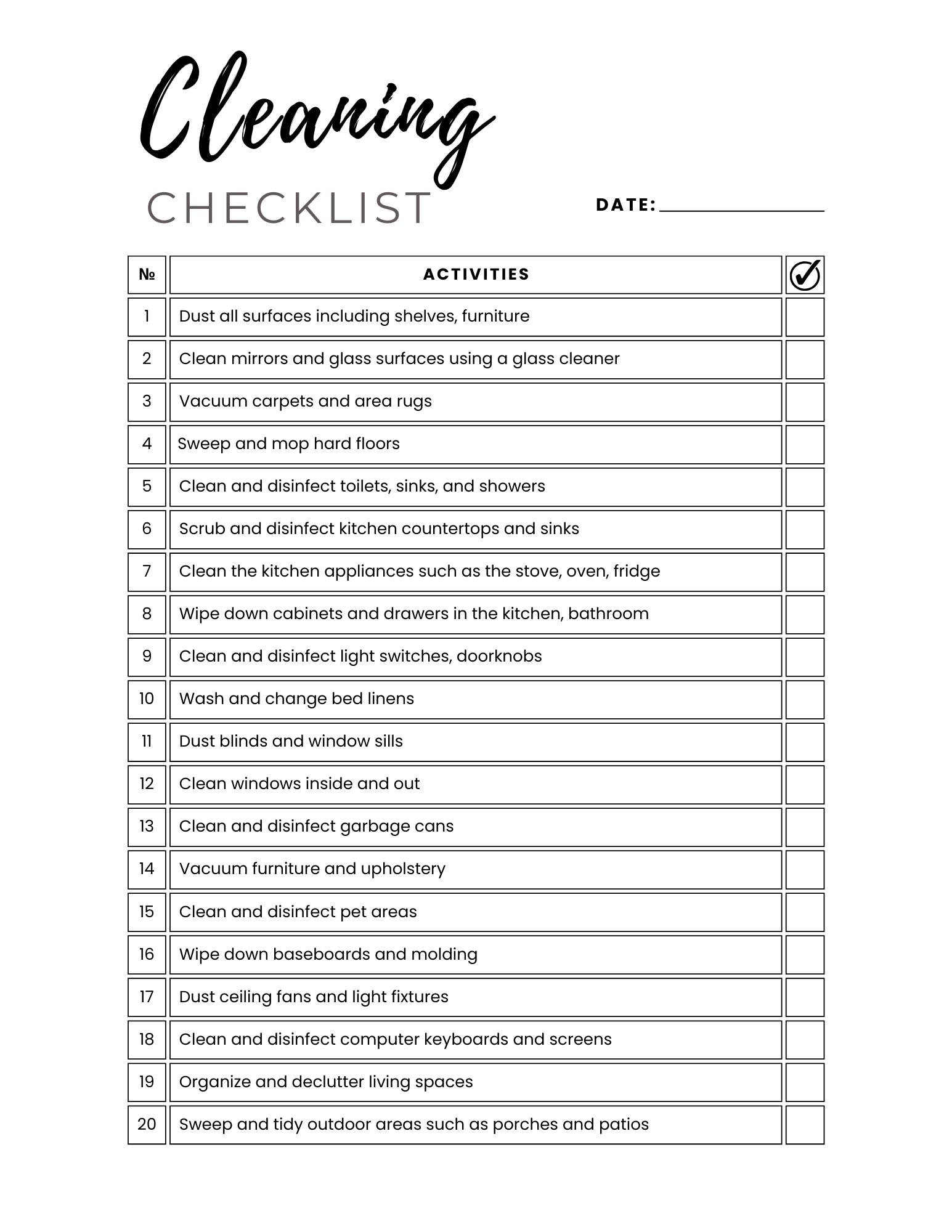 Pre-numbered Pre-labeled CLEANING Checklist W Date | Diary Insert ...