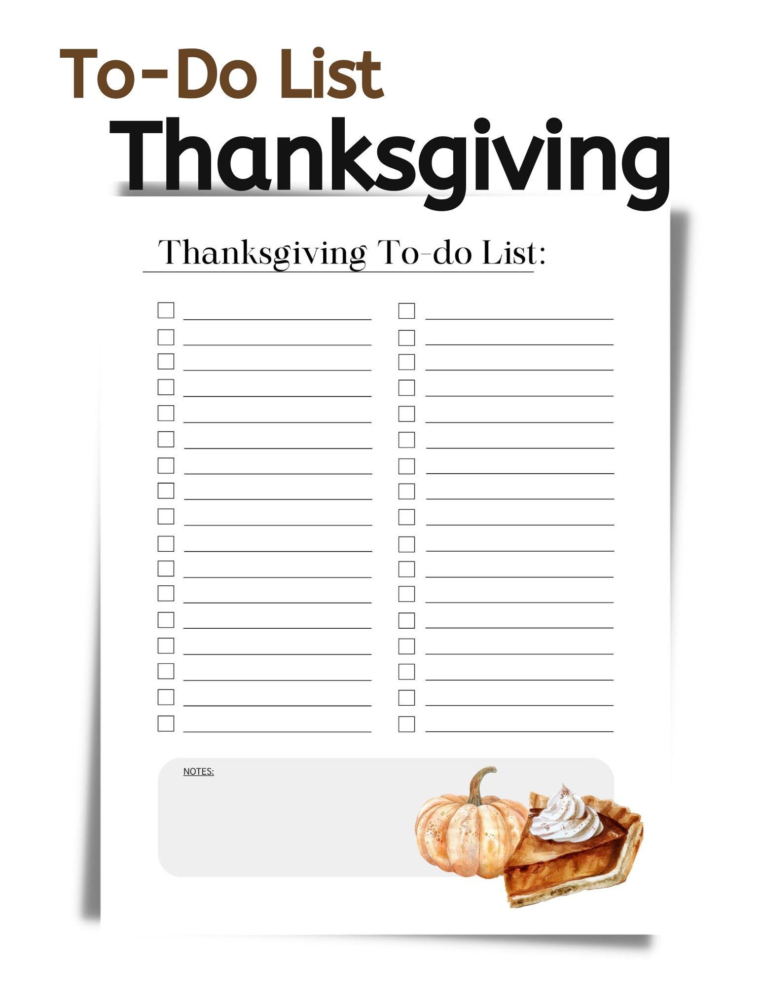 THANKSGIVING TO-DO List Page W/ Pumpkin Pie Planner Printable Digital ...