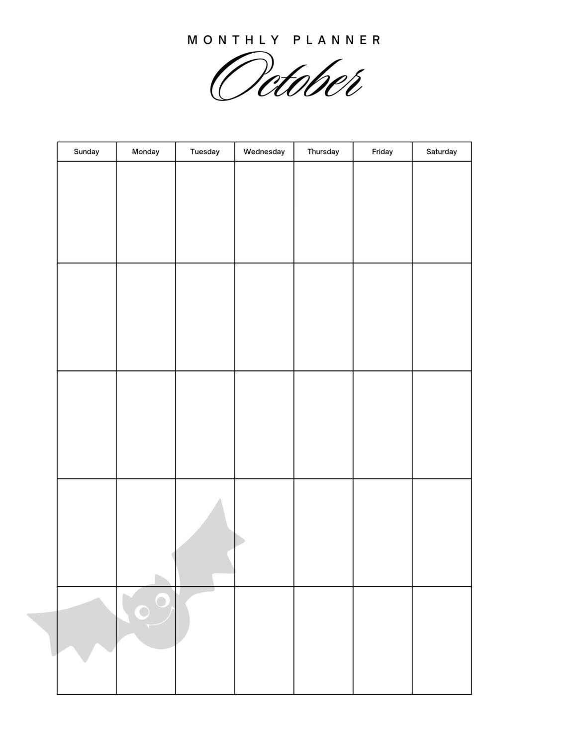 UNDATED HALLOWEEN CALENDAR W/bat Monthly Planner | Insert | Undated ...