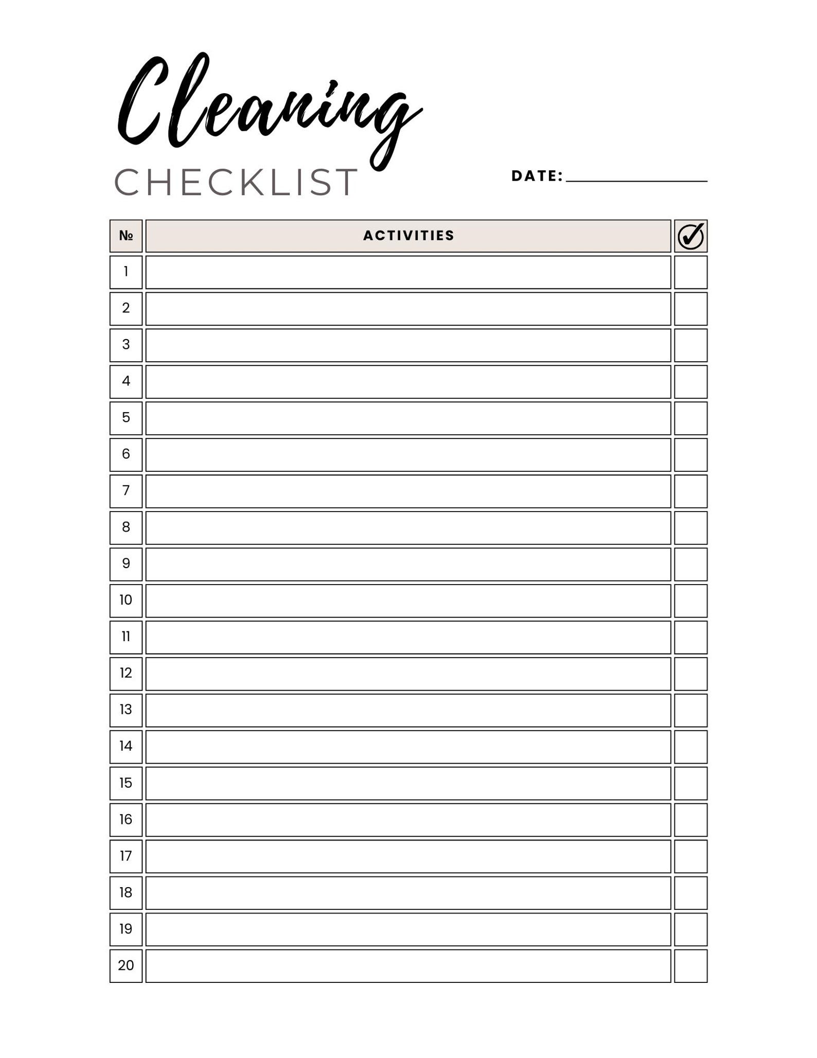 BLANK NUMBERED CLEANING Checklist W Date | Diary Insert Planner ...