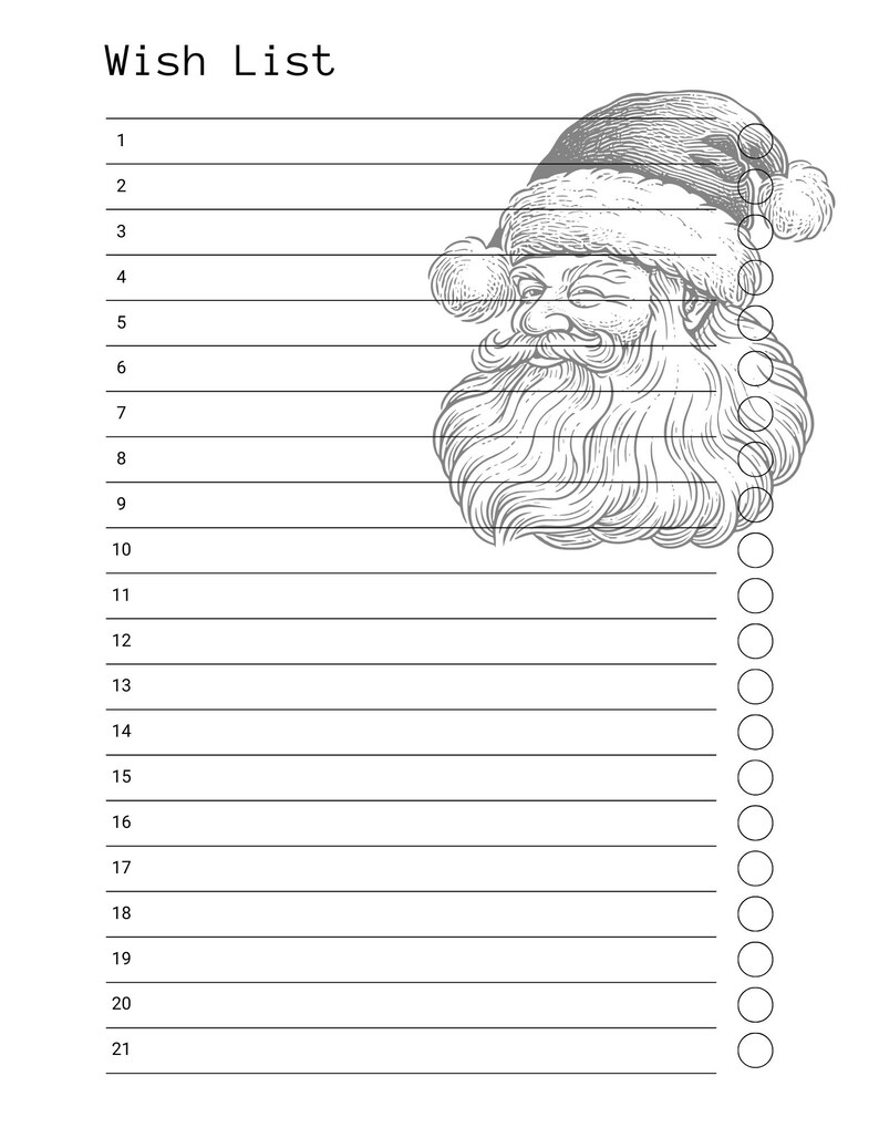 NUMBERED CHRISTMAS WISH List W Santa Claus | Printable | Digital ...