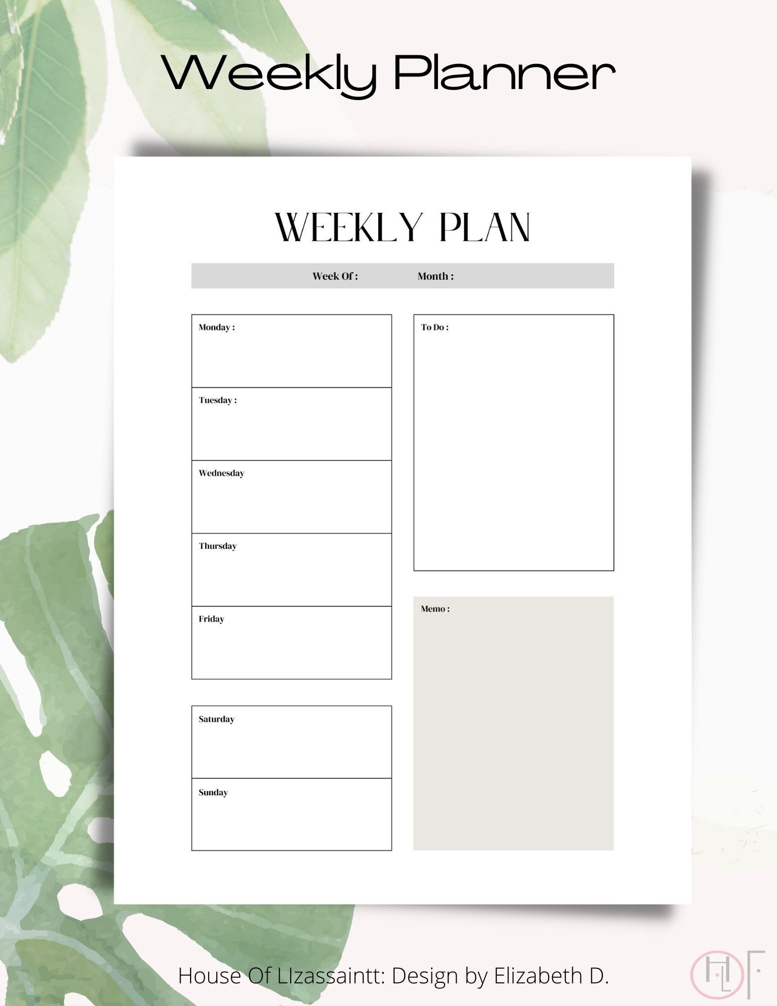 BLANK PRINTABLE WEEKLY Planner Template, Lux, Luxury Fashion Planner ...