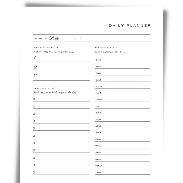 Blank Printable Daily Planner - Etsy