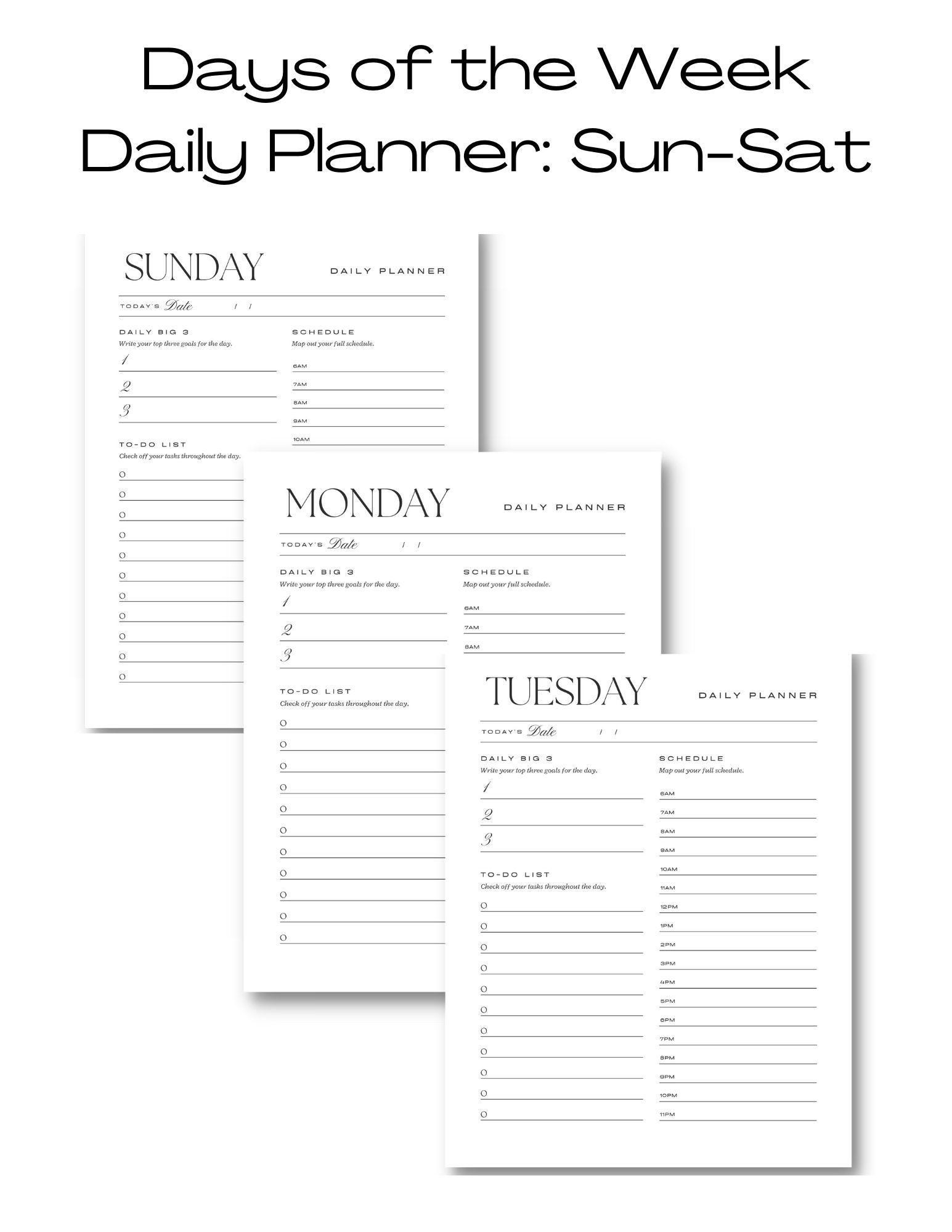 PRINTABLE DAILY BUNDLE Planner |bundle Days of the Week | Productivity ...