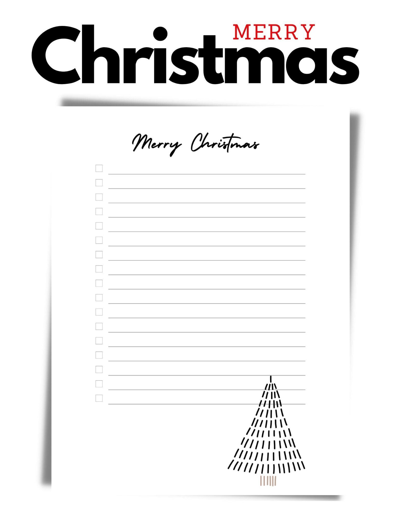 MERRY CHRISTMAS NOTES Page W Christmas Tree | Printable | Digital ...