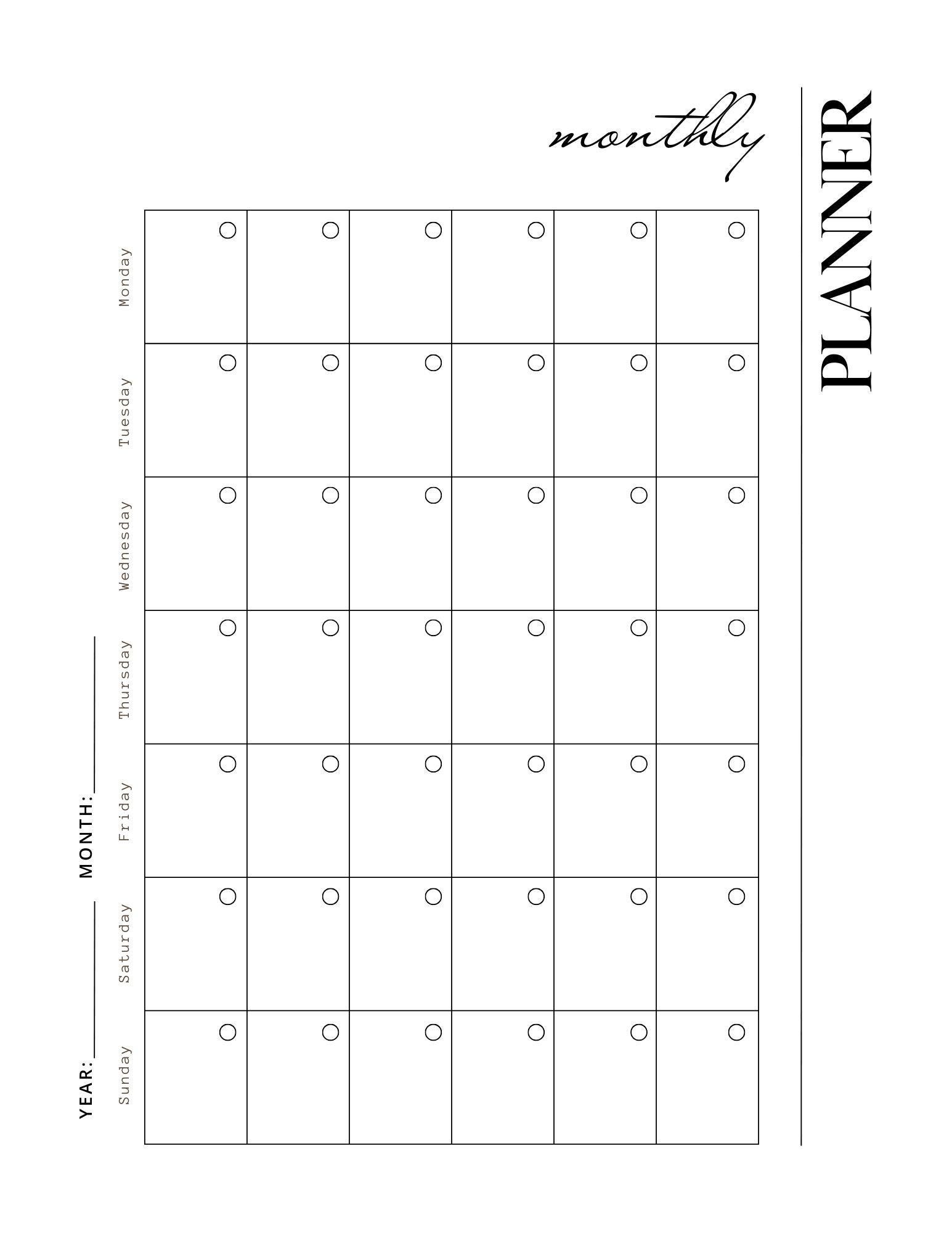 DIGITAL PRINTABLE MONTHLY Planner Blank Digital Template | Undated ...