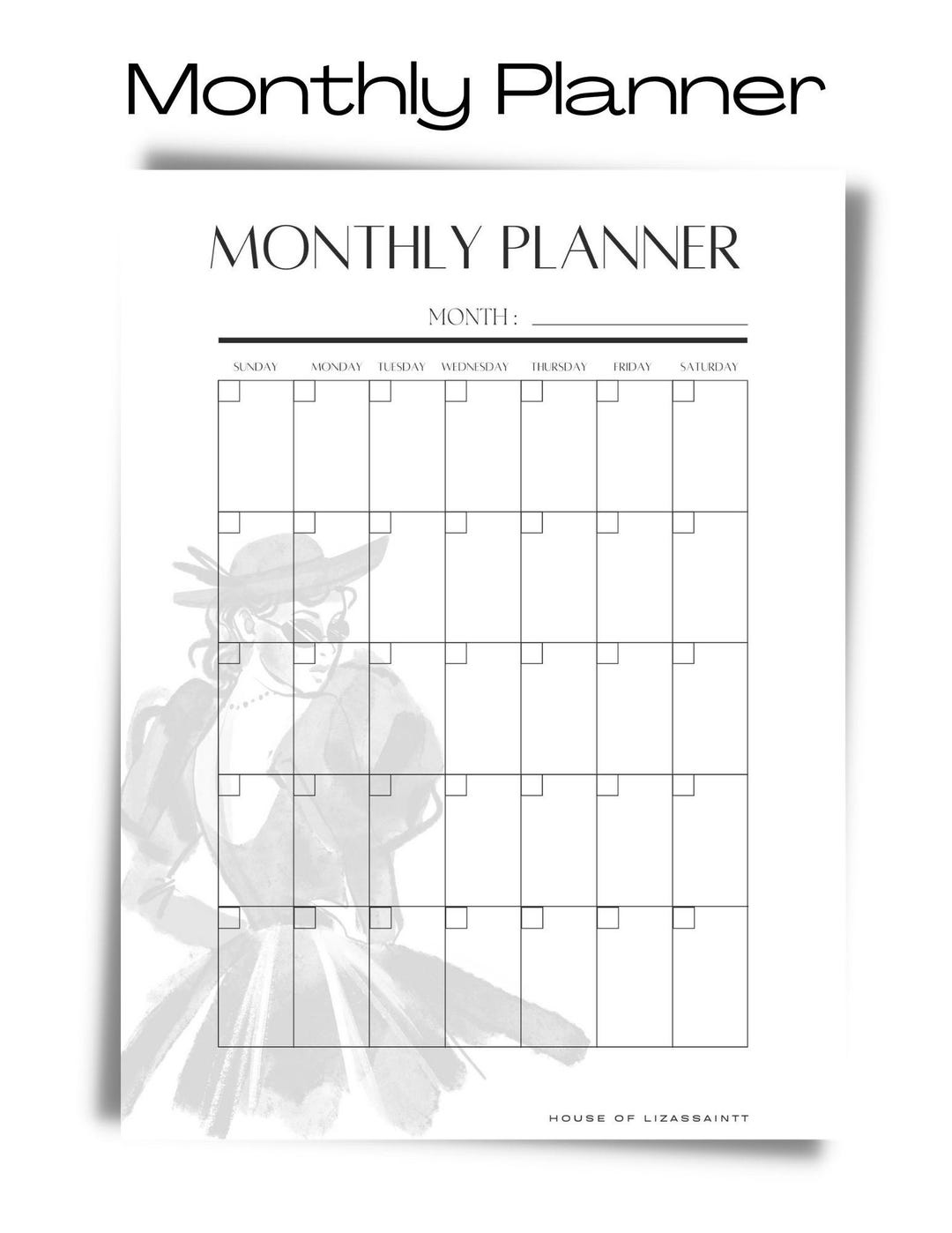 BLANK PRINTABLE MONTHLY Planner Template | Work Day | Instant ...