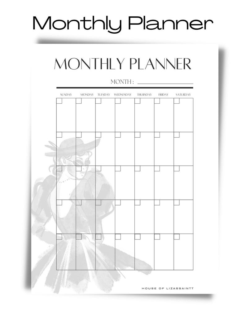 BLANK PRINTABLE MONTHLY Planner Template | Work Day | Instant ...