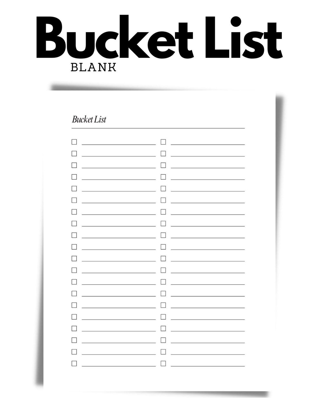 BLANK BUCKET CHECKLIST With Date | Diary Insert Planner | Printable ...
