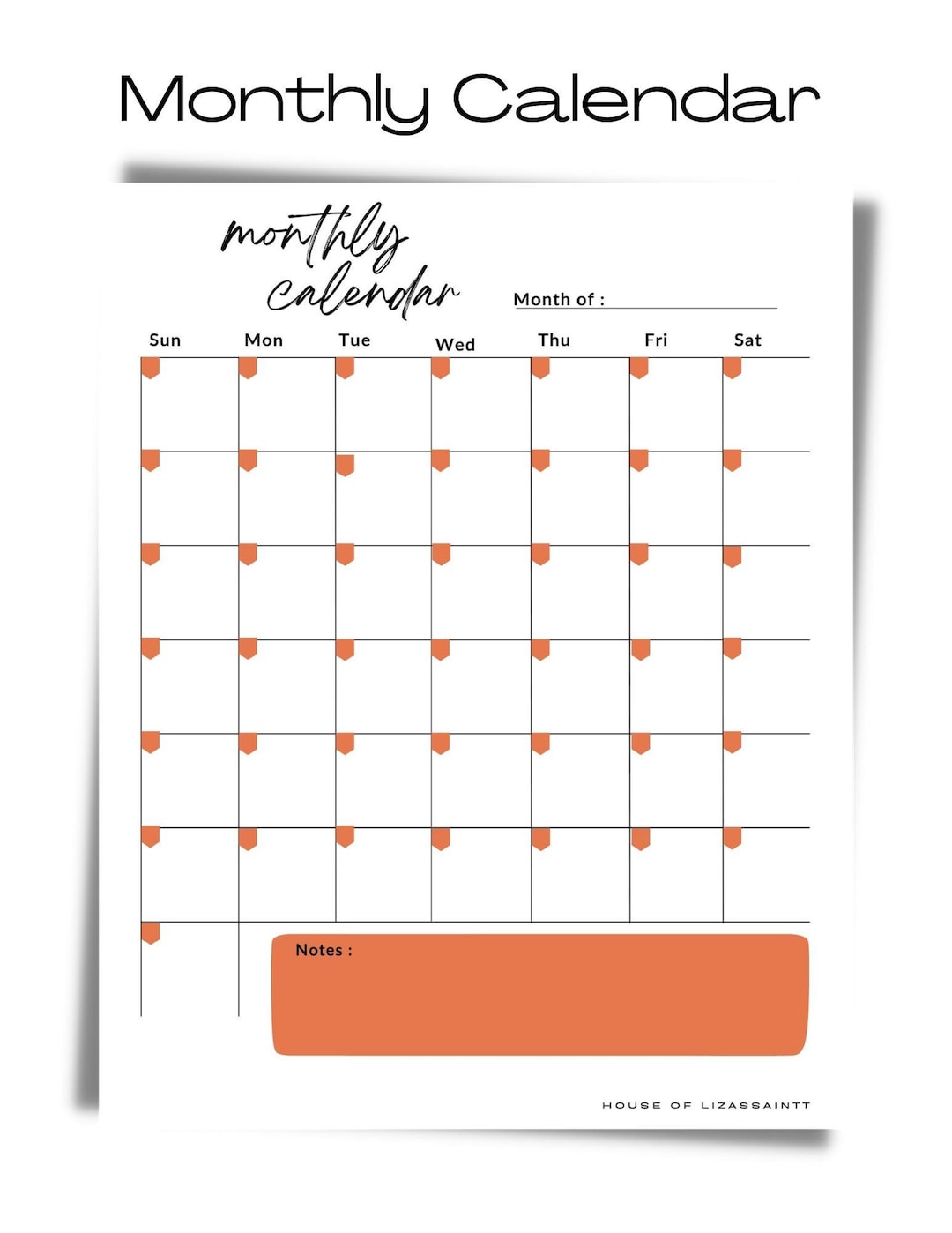 BLANK PRINTABLE MONTHLY Planner Template | Work Day | Instant ...