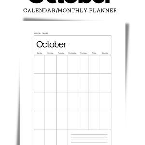 BLANK OCTOBER CALENDAR Printable Monthly Planner | Diary Insert ...