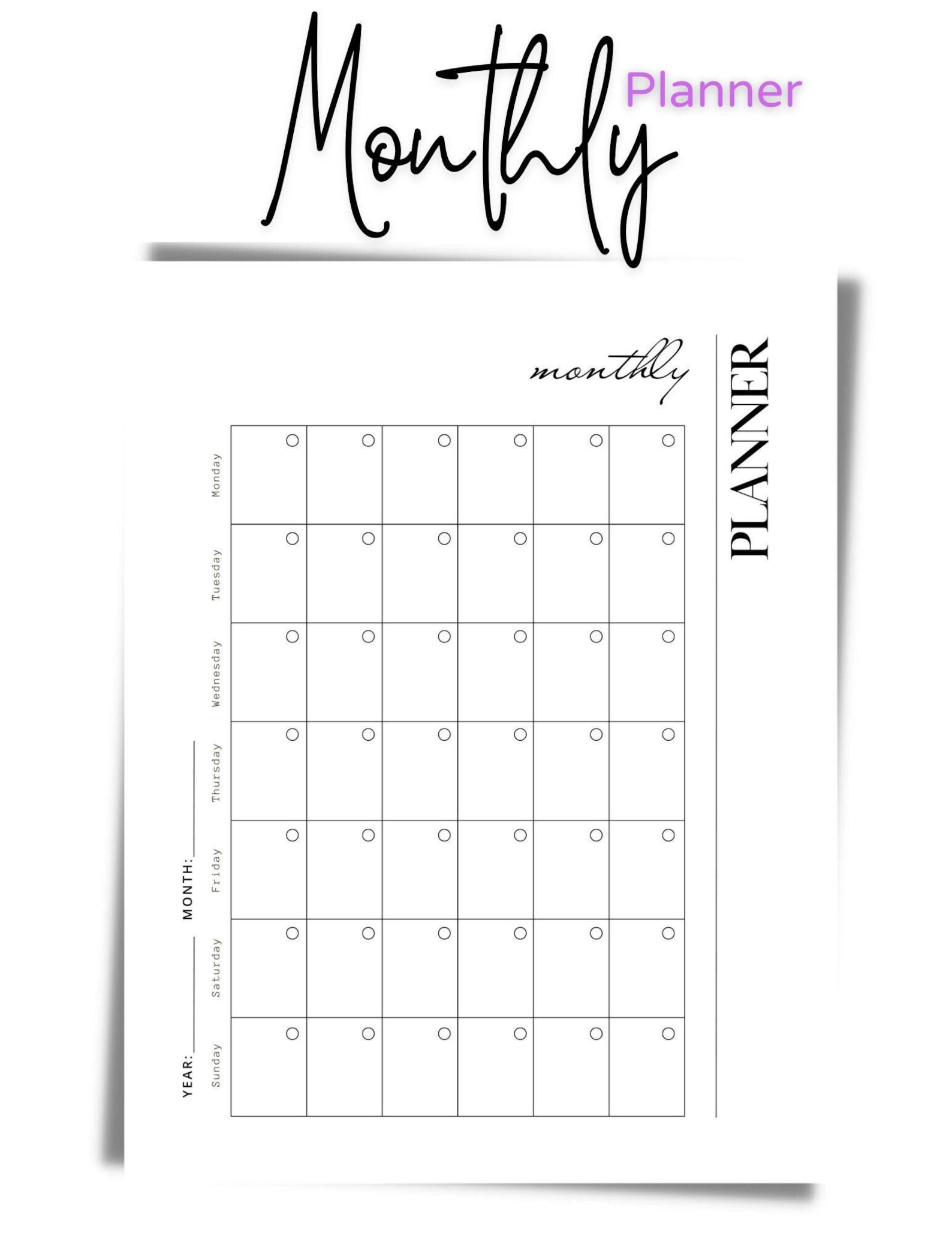 DIGITAL PRINTABLE MONTHLY Planner Blank Digital Template | Undated ...