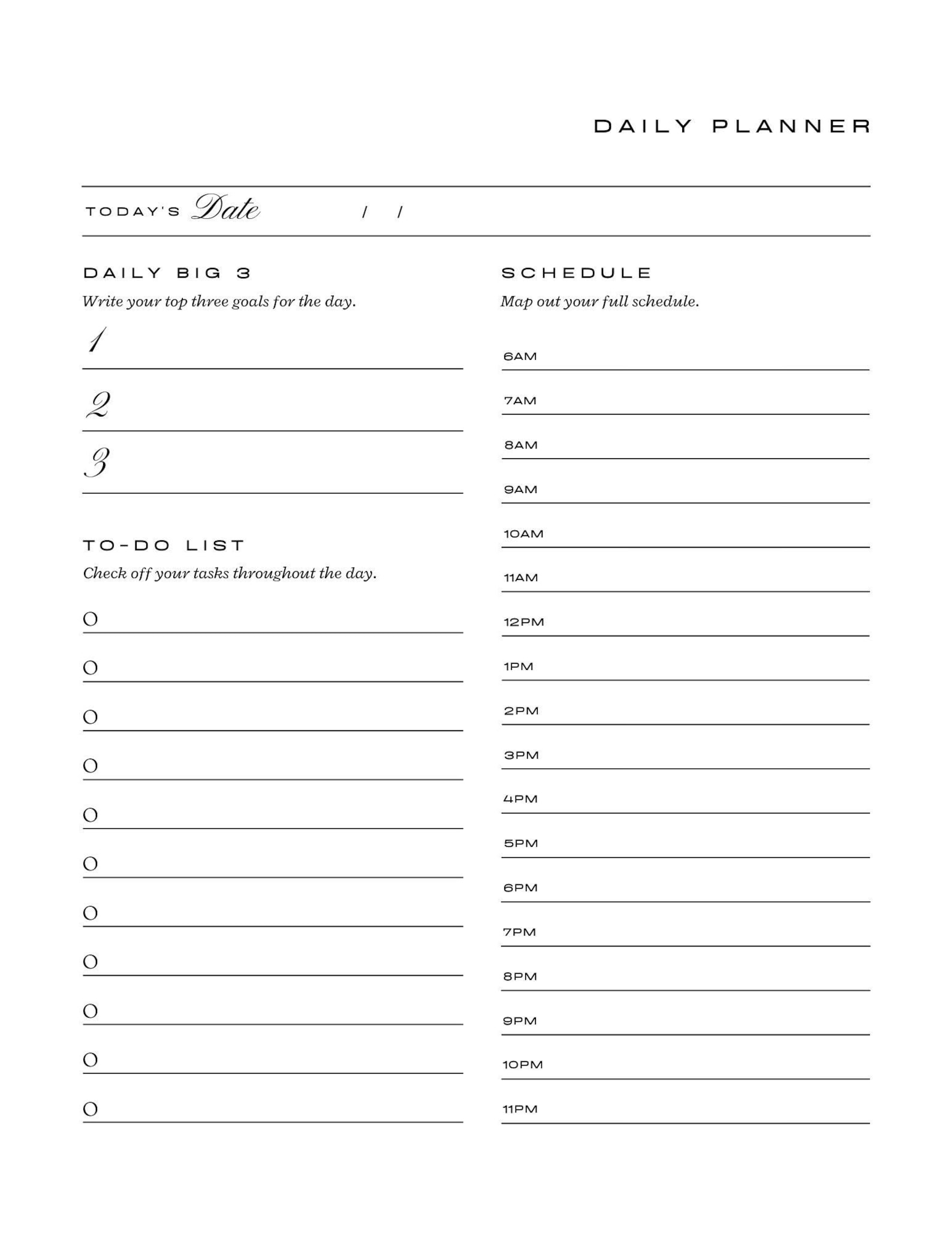 PRINTABLE DAILY PLANNER | Printable Productivity Day Planner | Diary ...