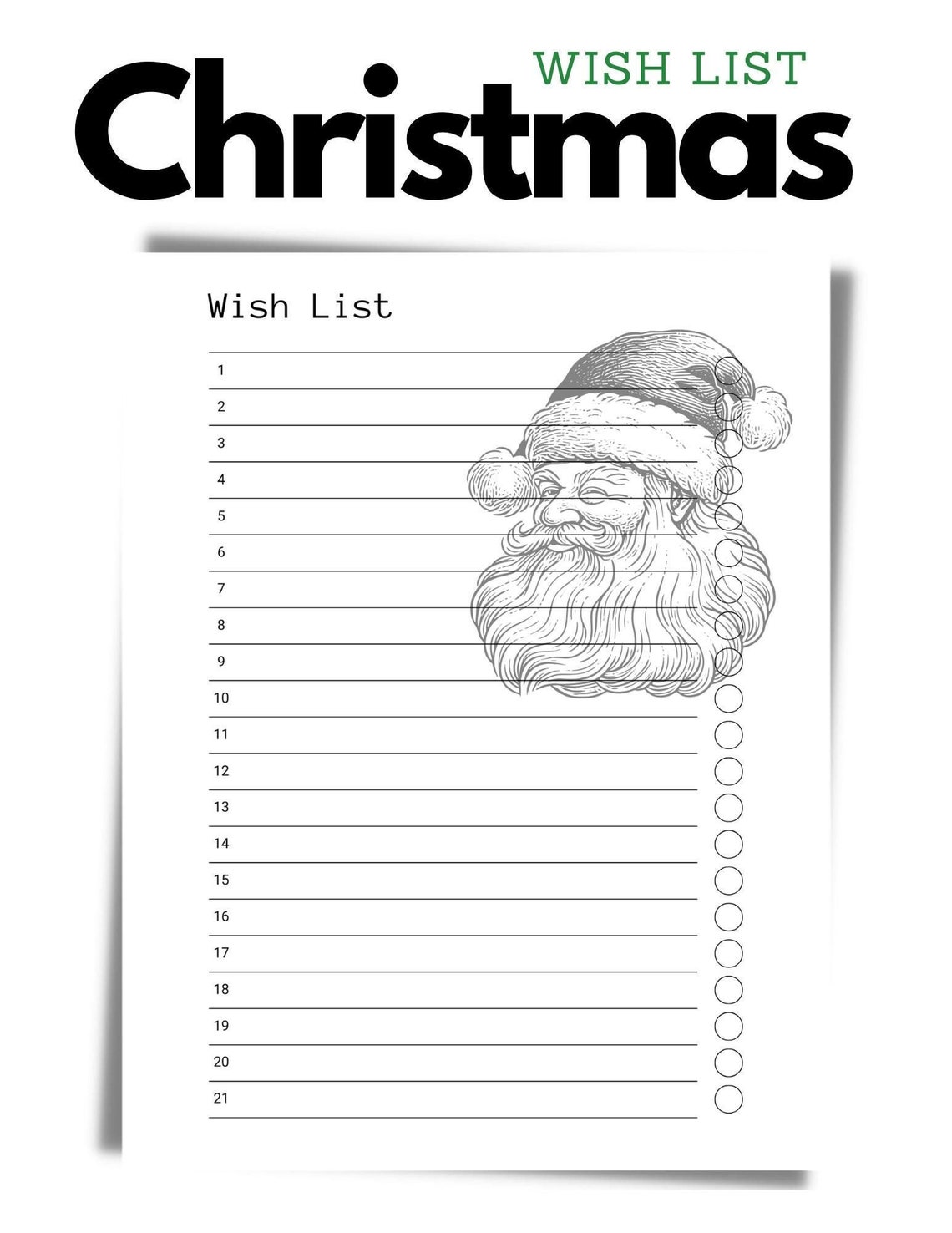 NUMBERED CHRISTMAS WISH List W Santa Claus | Printable | Digital ...