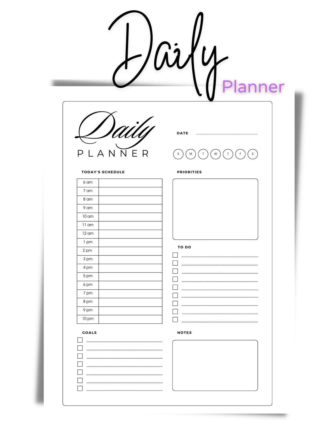 PRINTABLE BLANK DAILY Planner W/ Daily Schedule Goals & Priority | to ...