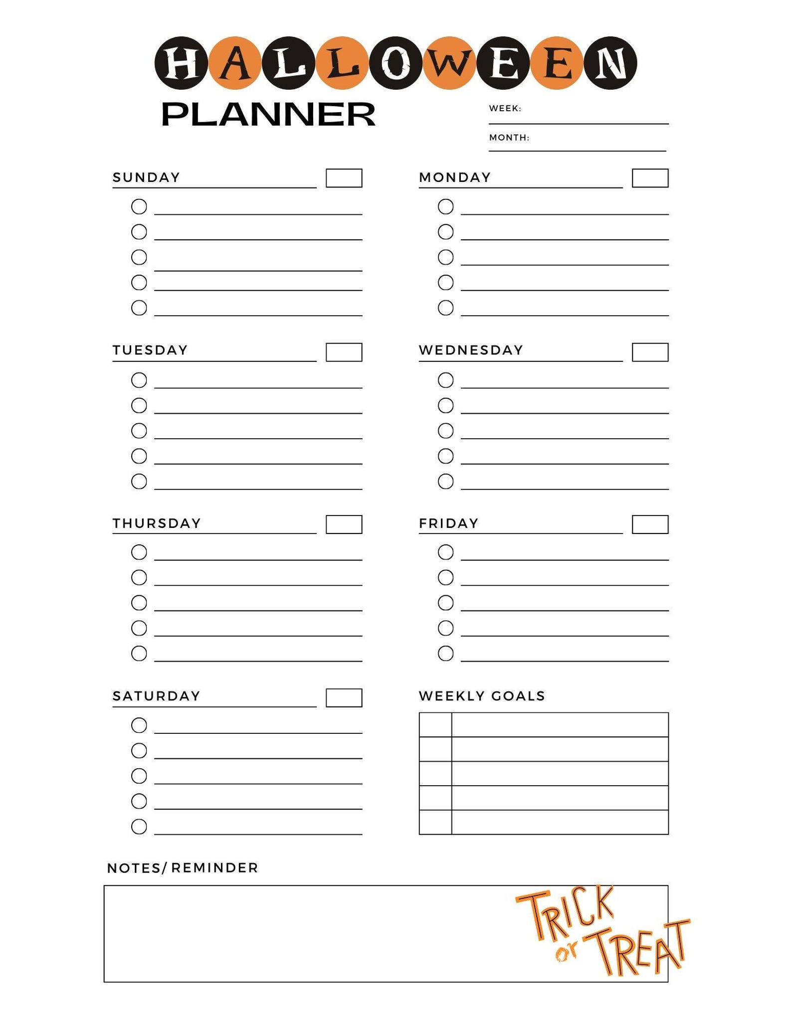 PRINTABLE HALLOWEEN WEEKLY Planner Trick or Treat | Organization ...