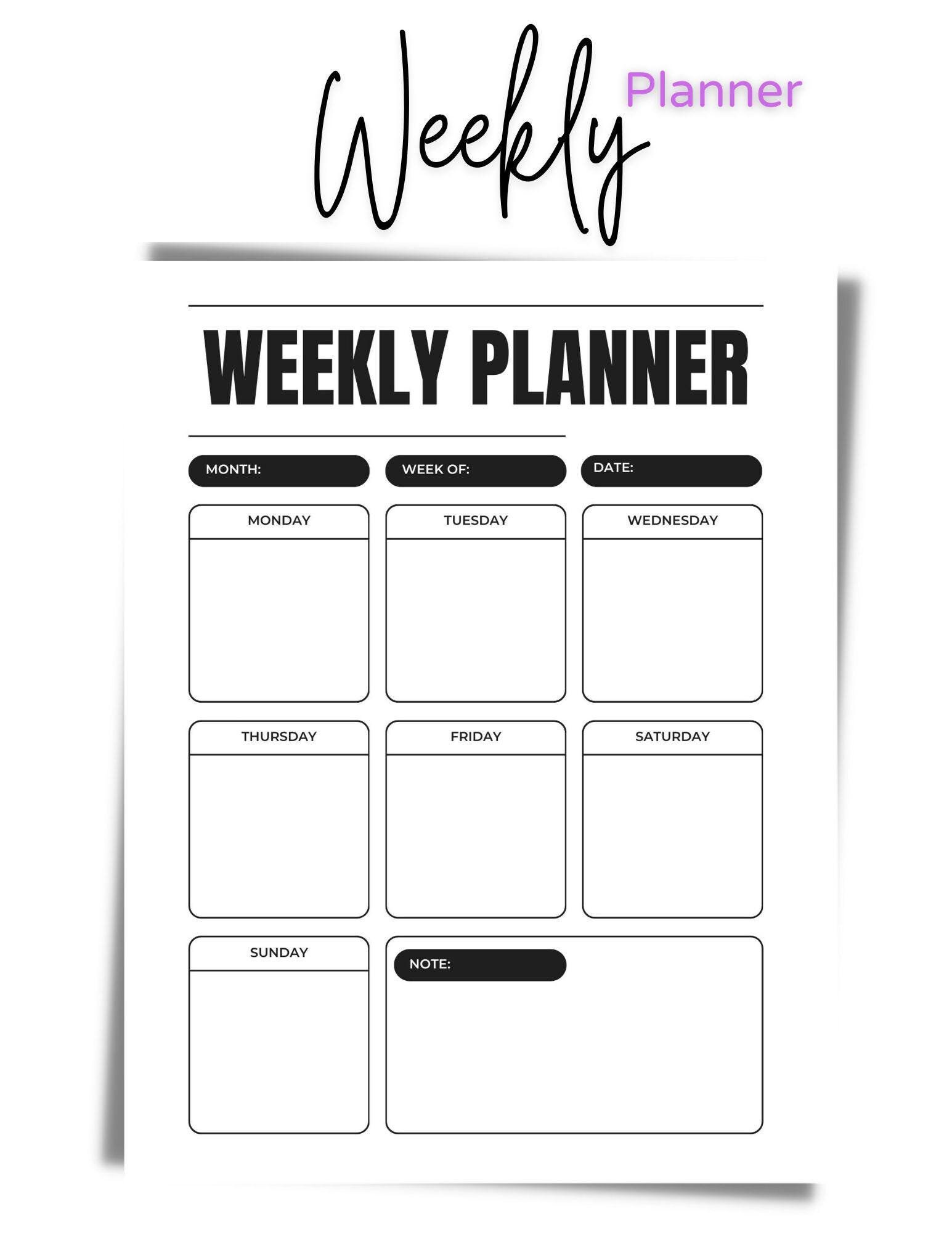 PRINTABLE WEEKLY PLANNER With Notes | Downloadable | Diary Insert ...