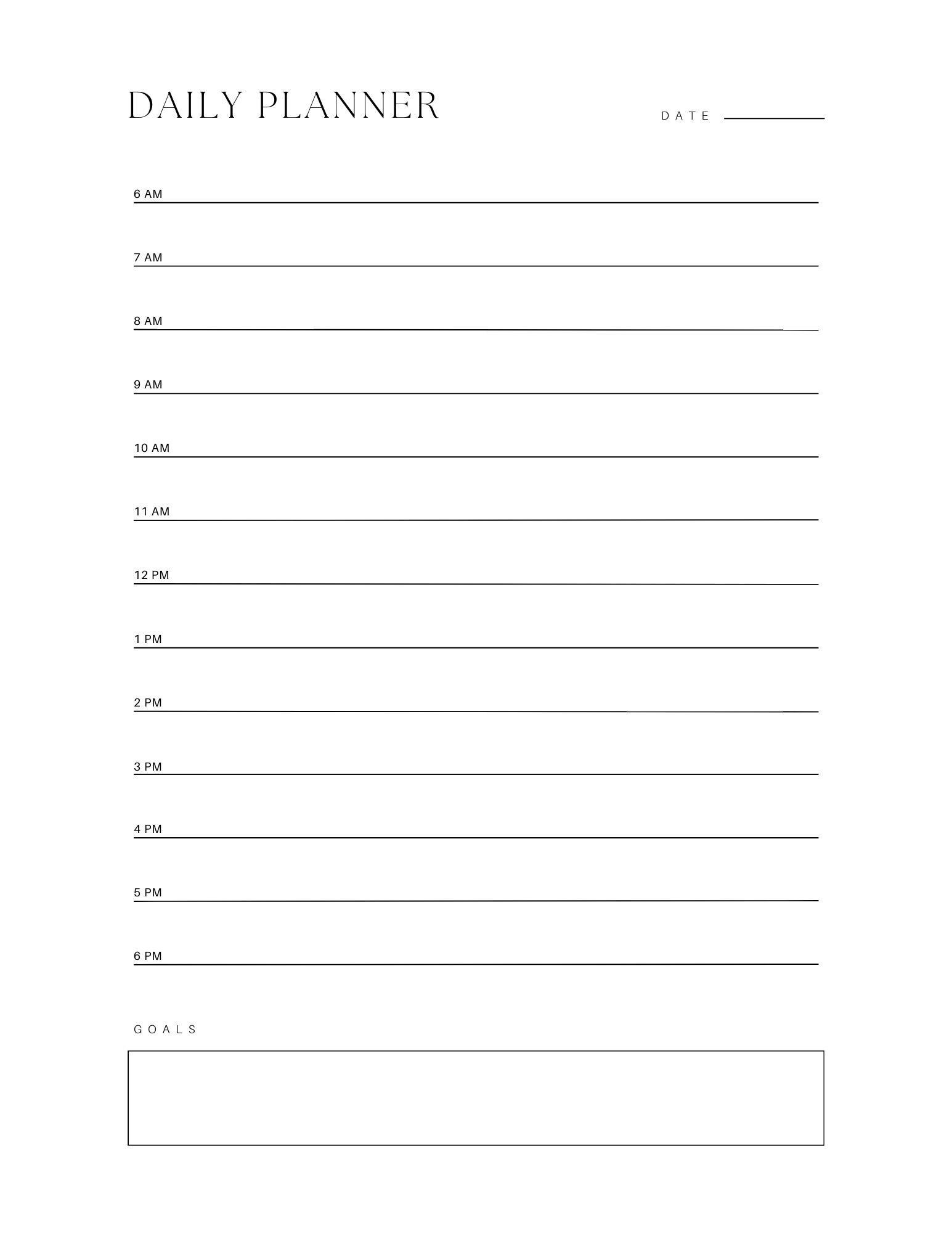 PRINTABLE BLANK DAILY Planner W/ Schedule Times 6a/6p & Goals | Notes ...