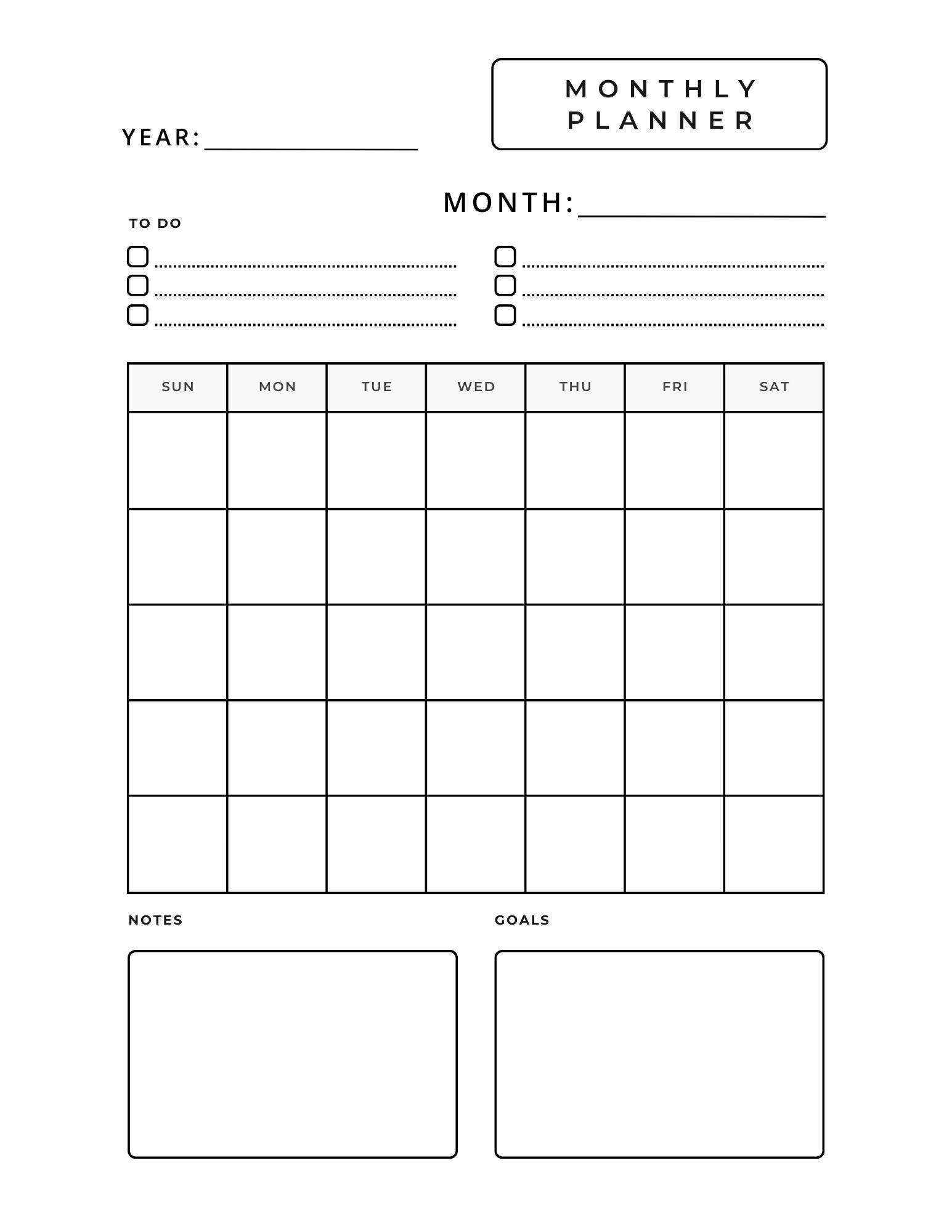 DIGITAL PRINTABLE MONTHLY Planner | Blank Digital Template | Simple ...